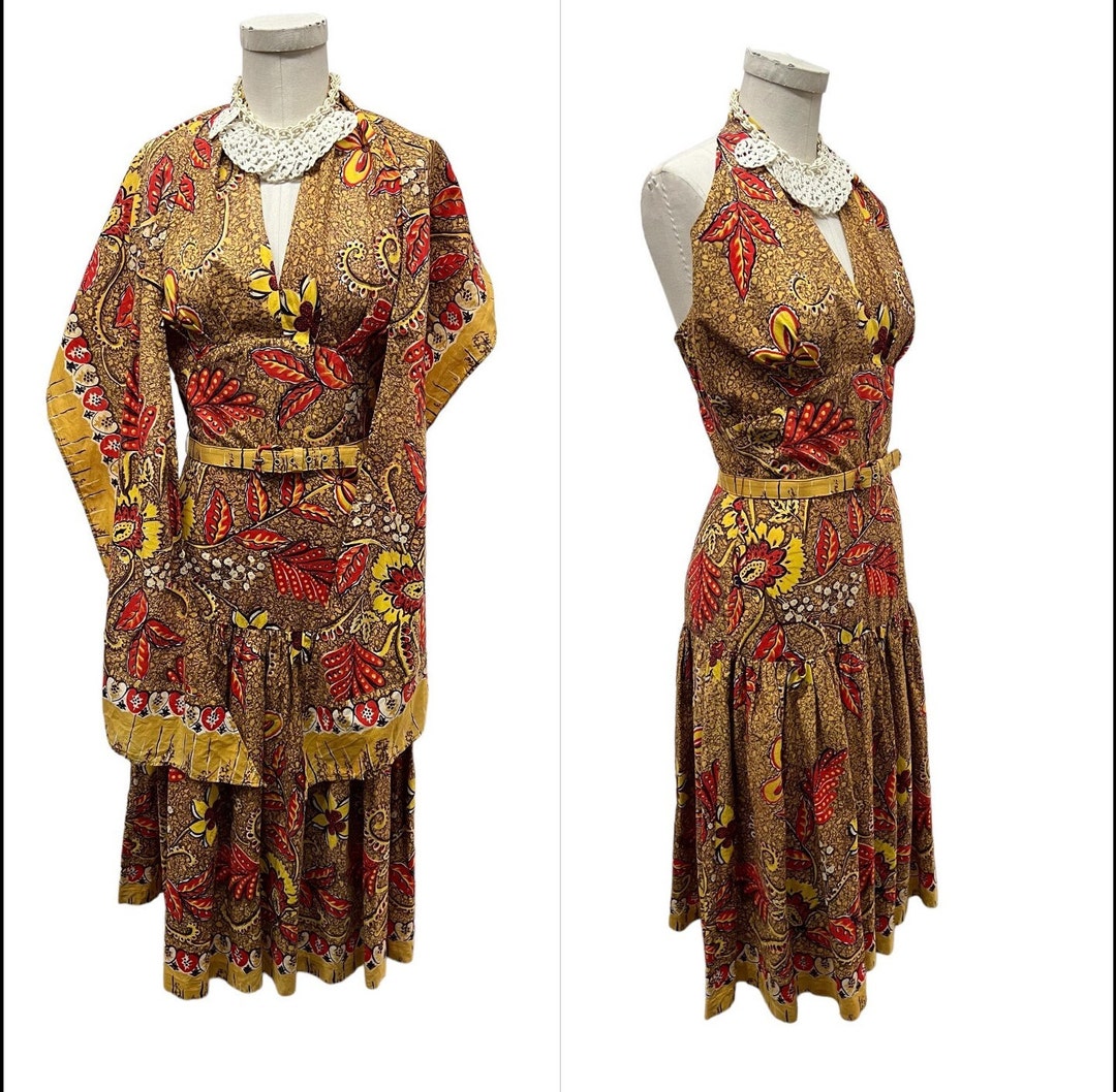 1940's 1950's Vintage Crisp Cotton Shelf Bust Halter Sun Dress With ...