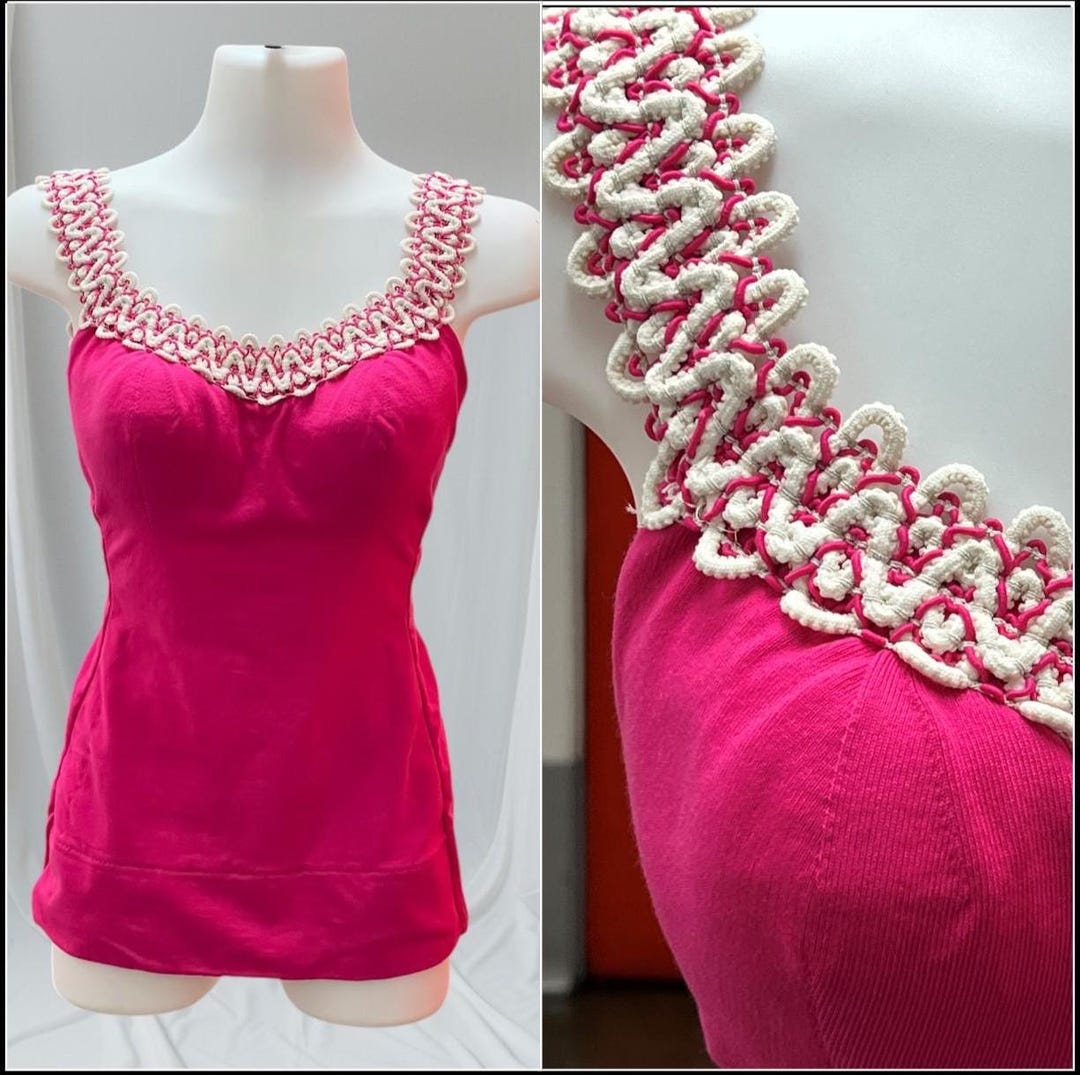 1950 Vintage Fuchsia Pink Swimsuit With White and Fuchsia Pink Trim ...