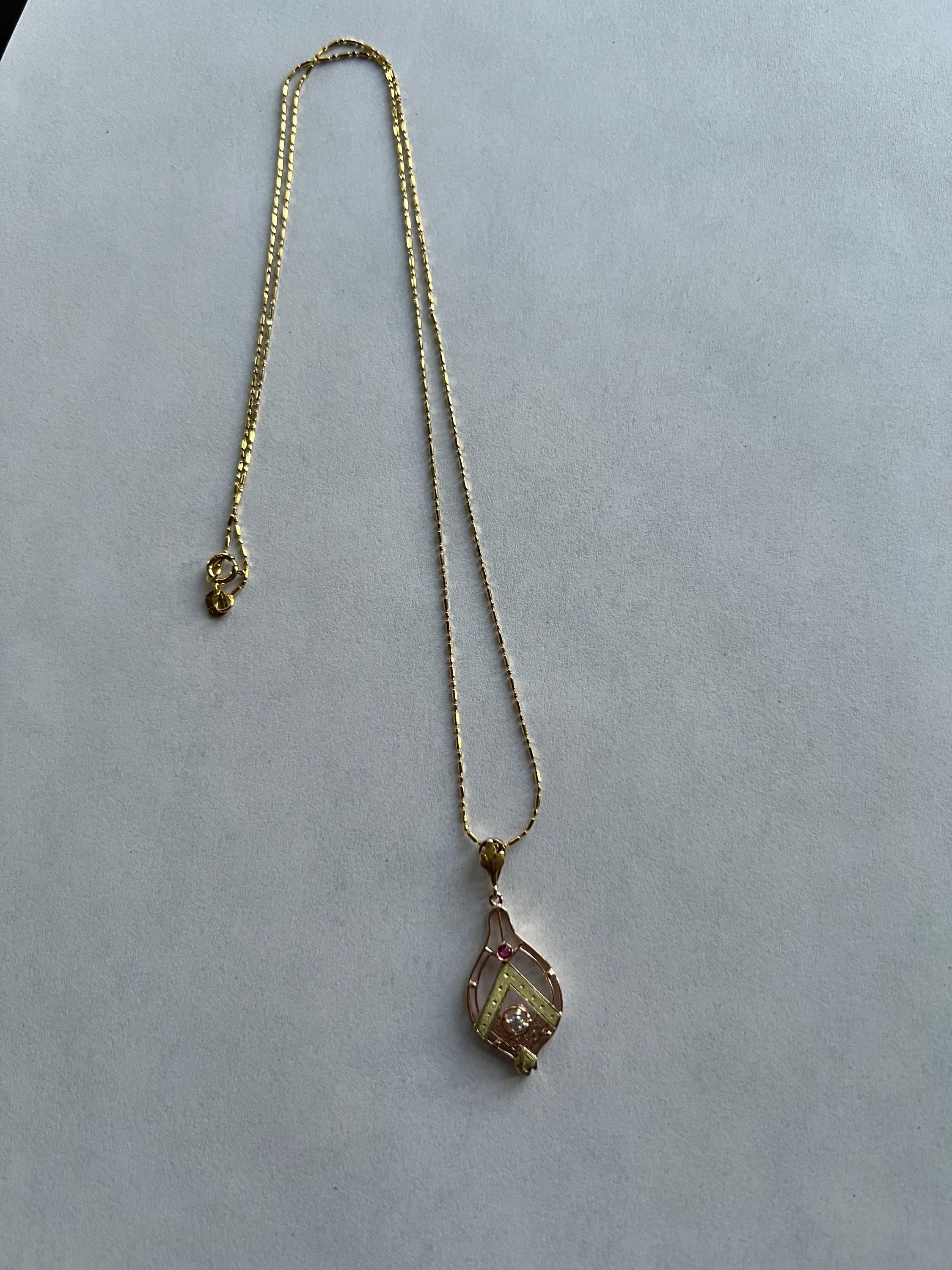 Antique 1900 1920 VTG 14k Gold Lavalier Necklace Pendent Diamon and ...