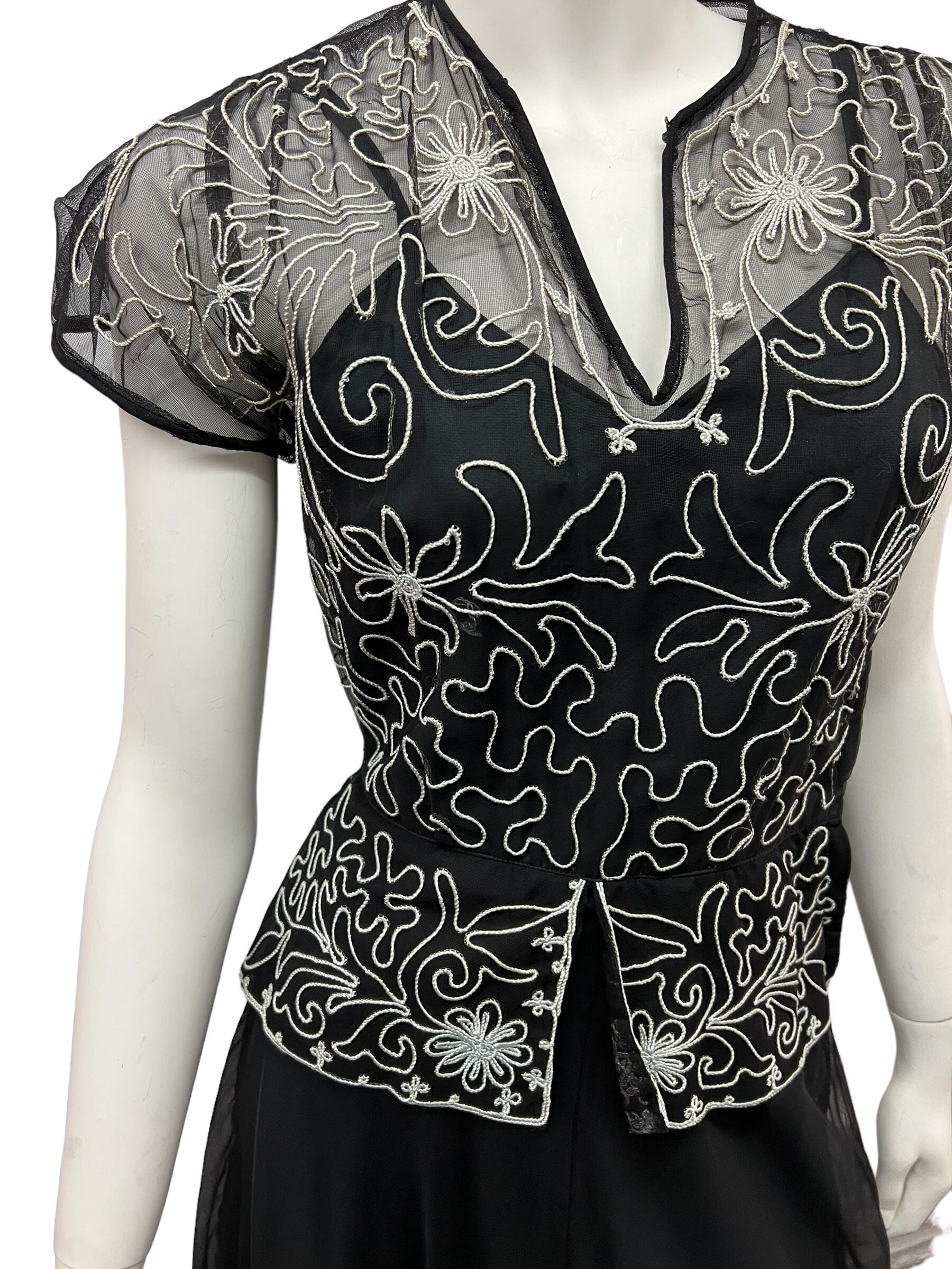 1930s 1940s Vintage Black Evening Gown With Soutache Embellishments ...