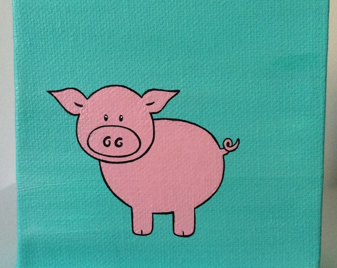 Pig 4x4 Acrylic Painting on Canvas Farm Animal - Etsy