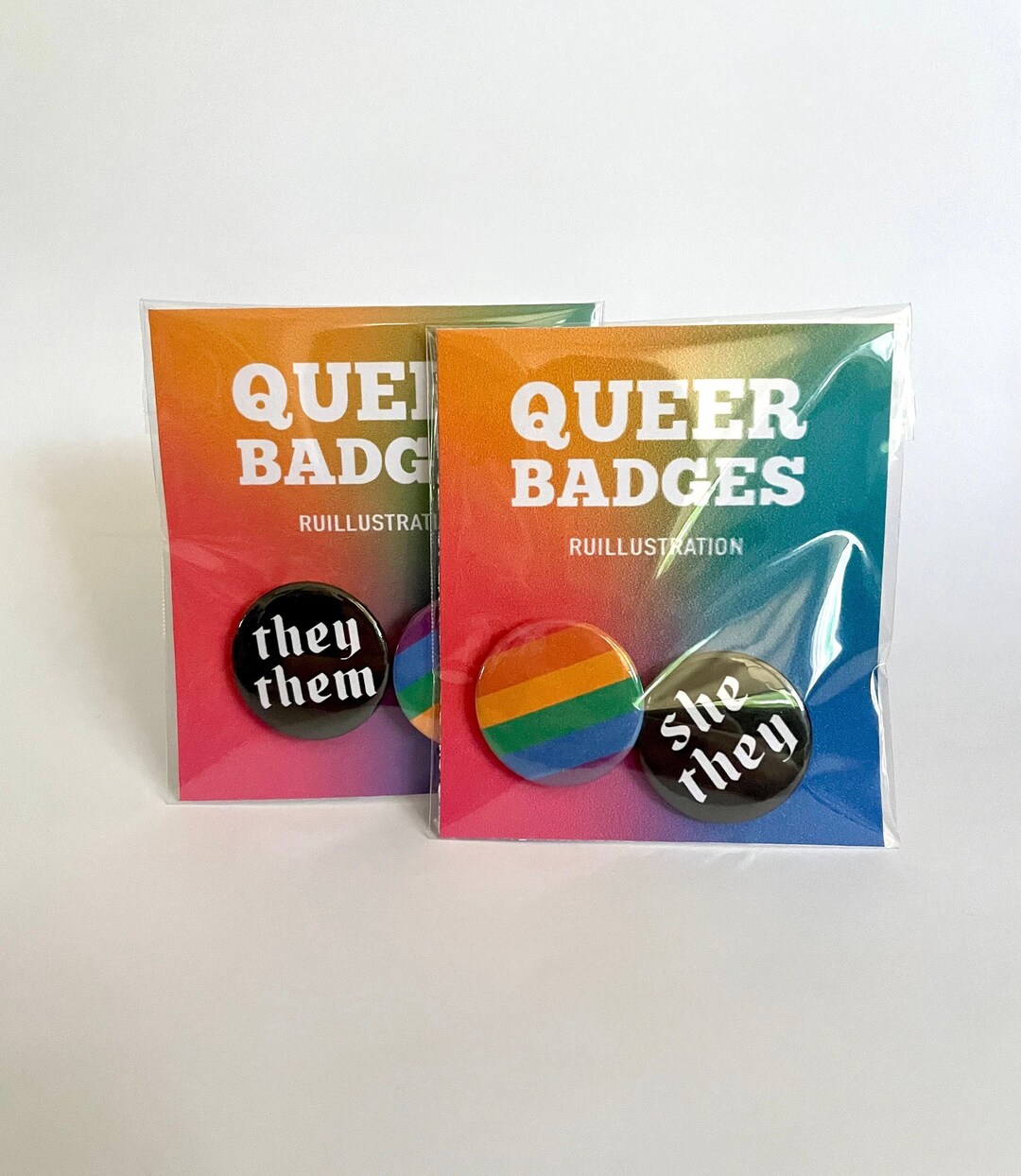 Pronoun Badges Queer Pins Gay Pride Nonbinary Trans LGBTQ She He They ...
