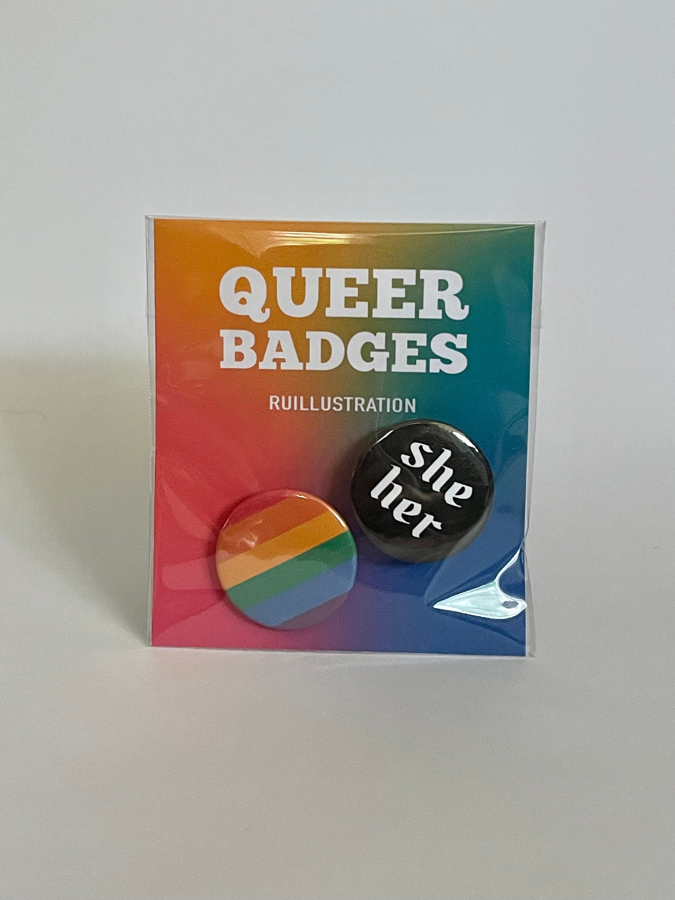 Pronoun Badges Queer Pins Gay Pride Nonbinary Trans LGBTQ She He They ...