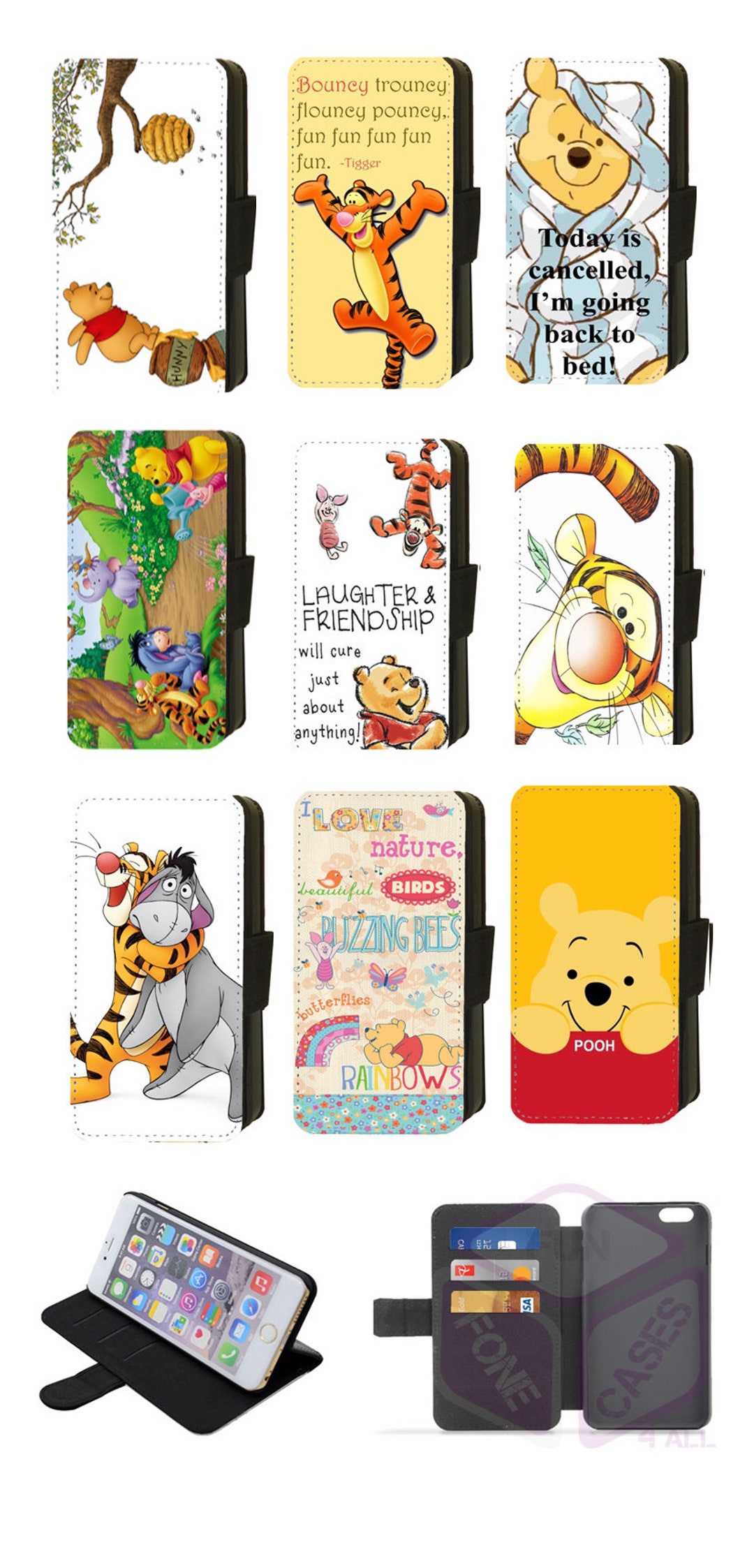 Winnie the Pooh Tigger Eeyore Piglet Honey Flip/wallet Phone Case for Apple Iphone, Google Pixel ...