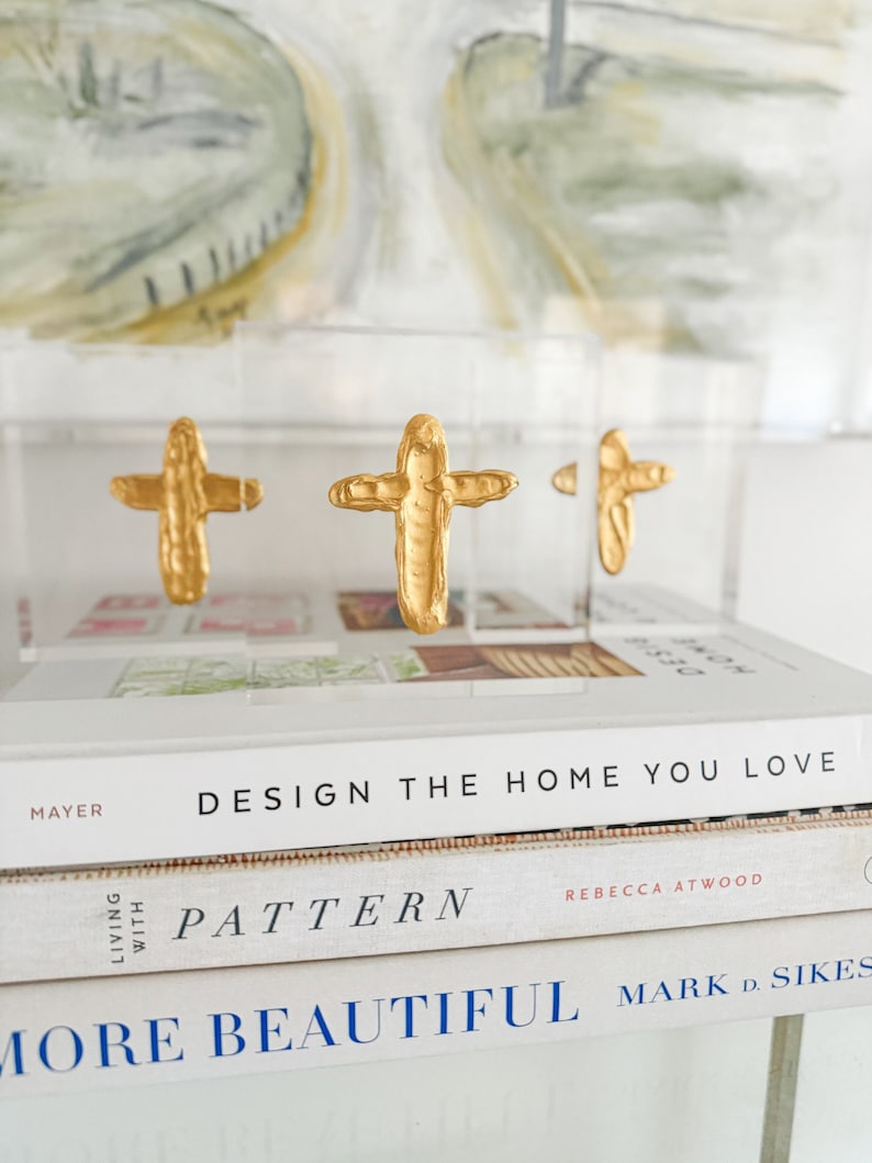 Golden Cross on Acrylic | Acrylic Block Art | Tabletop Lucite Block ...