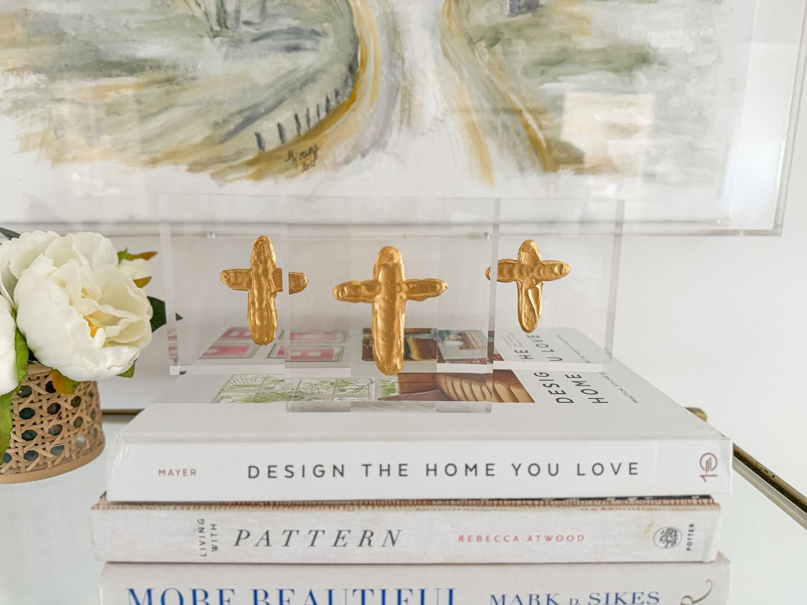 Golden Cross on Acrylic | Acrylic Block Art | Tabletop Lucite Block ...
