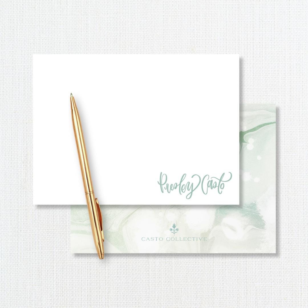 Marble Stationery, Shades of Green Personalized Notecards, Personalized ...