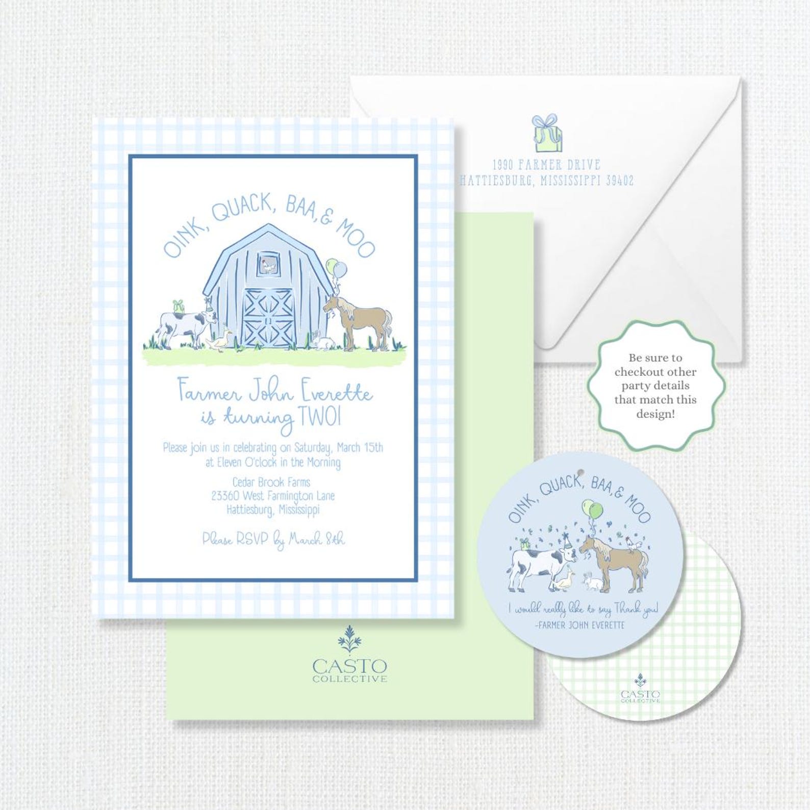 Farm Animal Birthday Invitation, Party Animals Theme, Grand Millennial ...