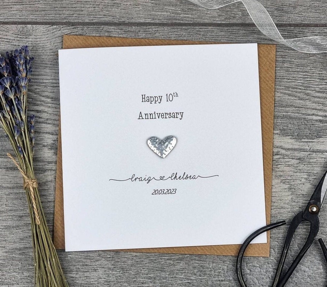 10th Anniversary Card Tin Wedding Anniversary 10th Handmade - Etsy