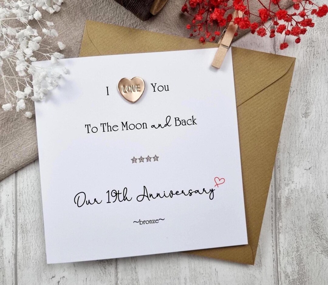 19th Anniversary Card BRONZE Love Heart to the Moon & Back 19 Years ...