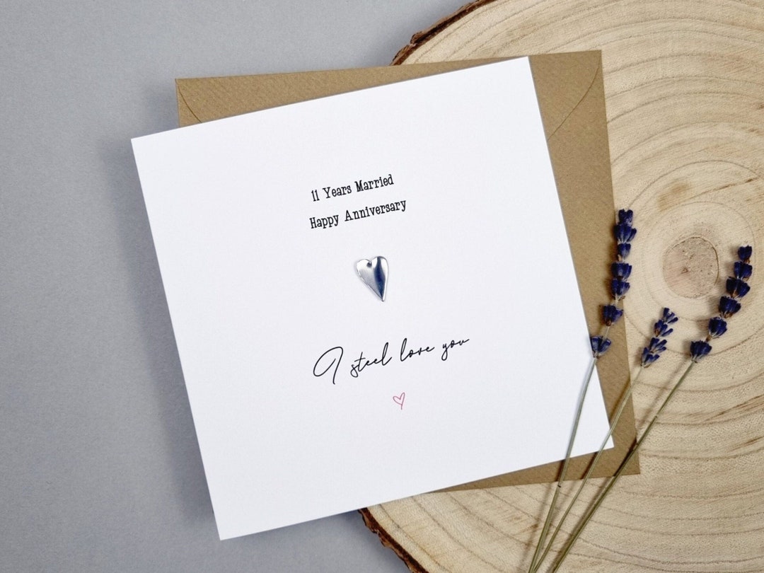 11th Anniversary Card STEEL Rustic Wedding Gift 11 Years Marriage ...