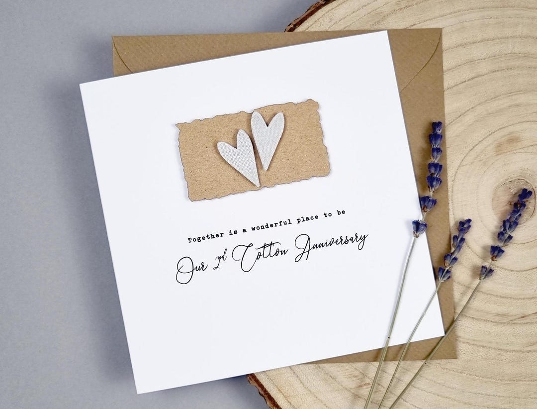 2nd Anniversary Card Cotton Wedding Anniversary 2nd Second Handmade Card Personalised Husband ...