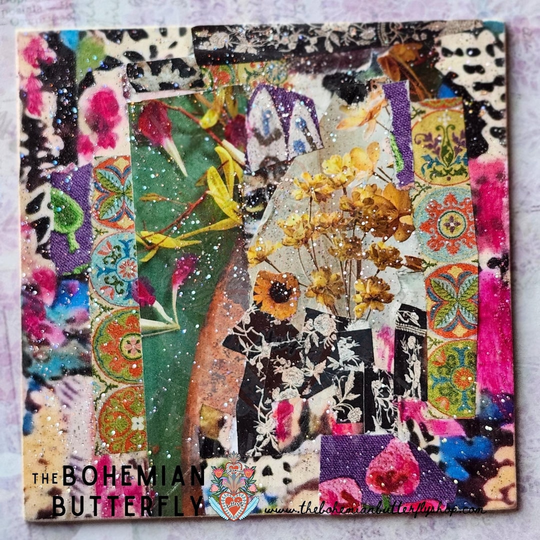 DECORATIVE COLLAGE ART Magnet Fridge Magnet Mixed Media Magnet Colorful ...