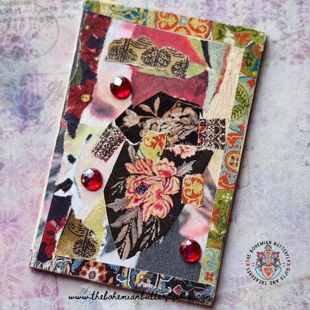 DECORATIVE COLLAGE ART Magnet Fridge Magnet Mixed Media Art Abstract ...