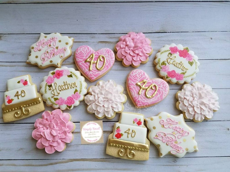 Floral birthday cookies 36 cookies | Etsy