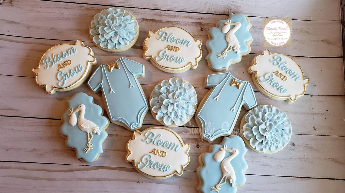 Stork Themed Baby Shower Cookies 40 Cookies | Etsy