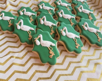 Floral Stork Baby Shower Cookies/baby/flowers/storks 36 | Etsy