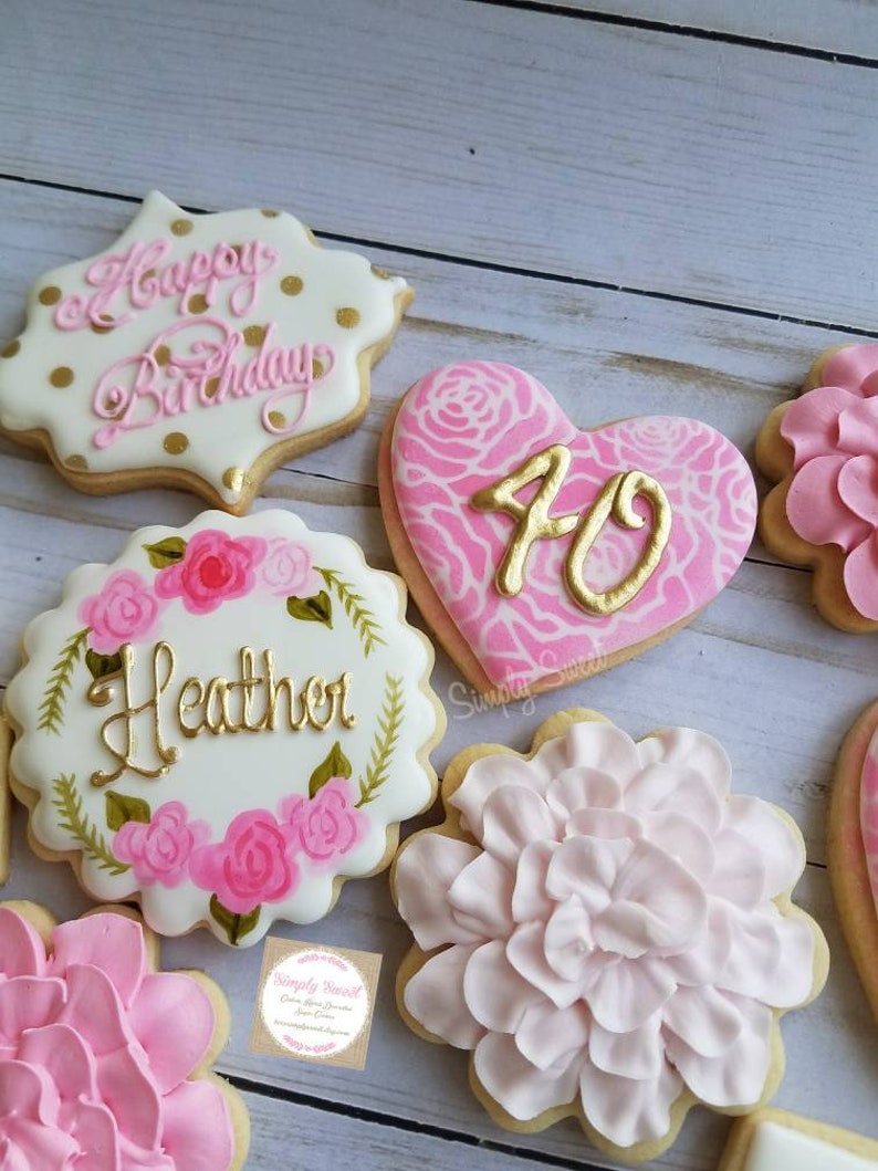Floral birthday cookies 36 cookies | Etsy