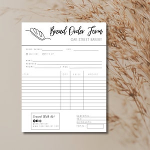 Sourdough Order Form, Bread Bakery Order Sheet, Printable Template ...