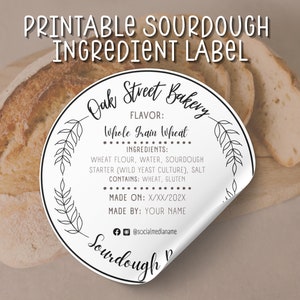 Sourdough Ingredient Label Card, Bread Made on & Made By Custom ...