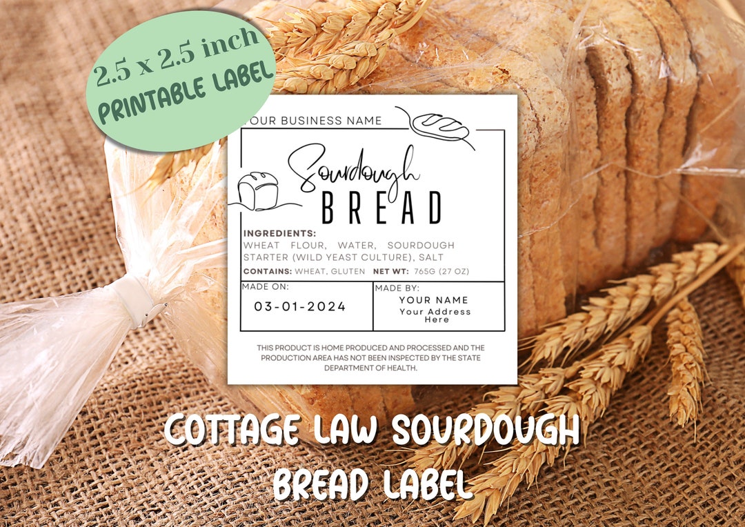 Sourdough Ingredient Label Card, Bread Made on & Made By; Square ...