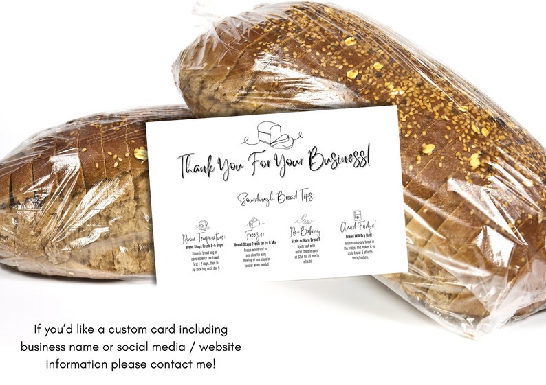 Sourdough Care Card, Bread Thank You; Printable Bread Loaf Storage ...