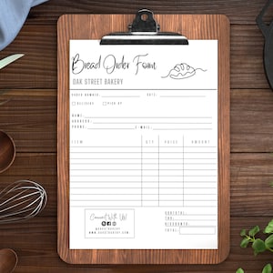 Sourdough Order Form, Bread Bakery Order Sheet, Printable Template ...