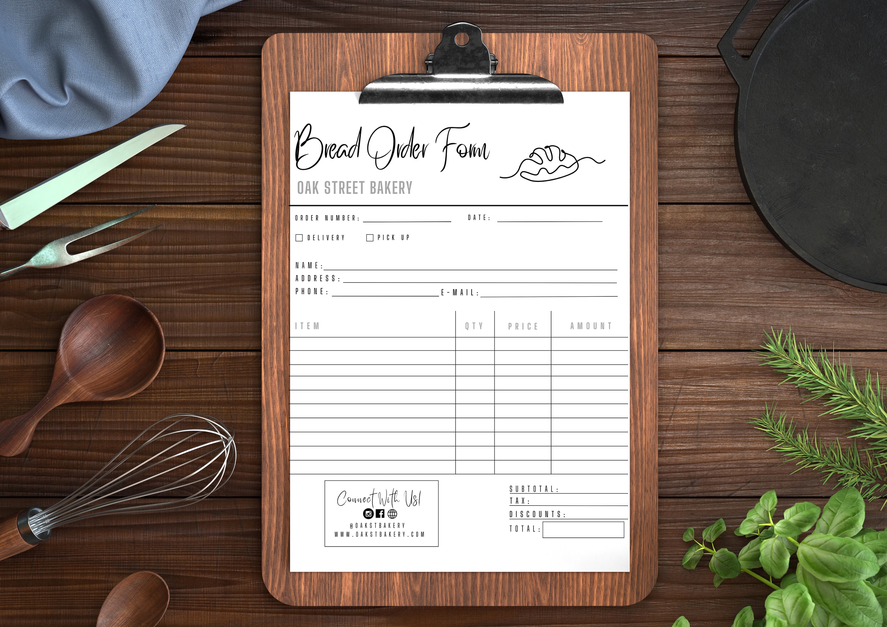 Sourdough Order Form, Bread Bakery Order Sheet, Printable Template ...