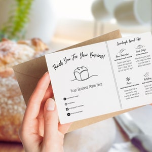 Sourdough Care Card, Bread Thank You; Bread Loaf Storage Instructions ...