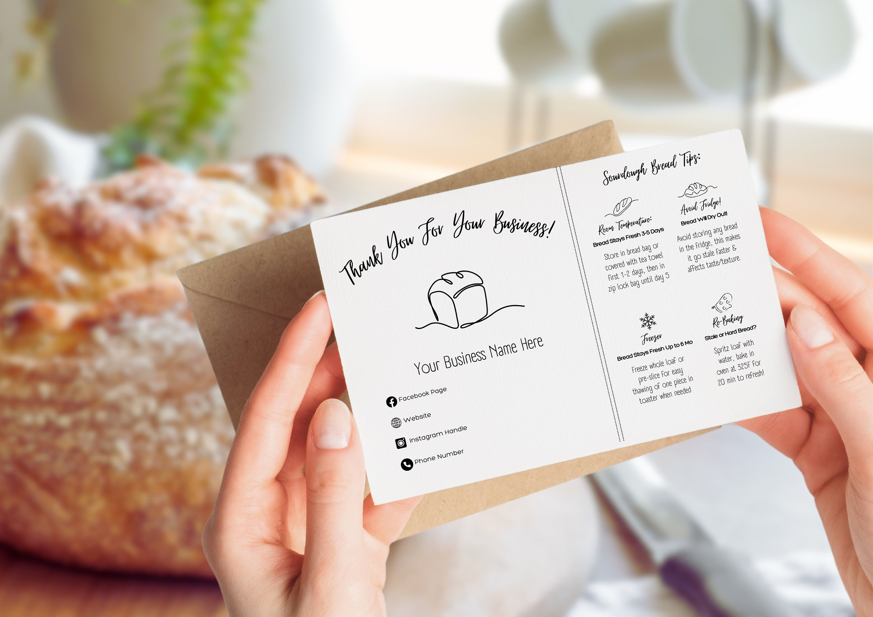 Sourdough Care Card, Bread Thank You; Bread Loaf Storage Instructions ...