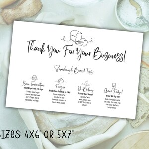 Sourdough Care Card, Bread Thank You; Printable Bread Loaf Storage ...