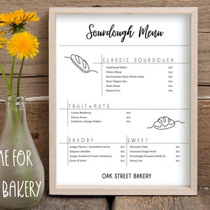 Sourdough Bread Menu, Pricing & Options List; Custom Bakery Menu; Home ...