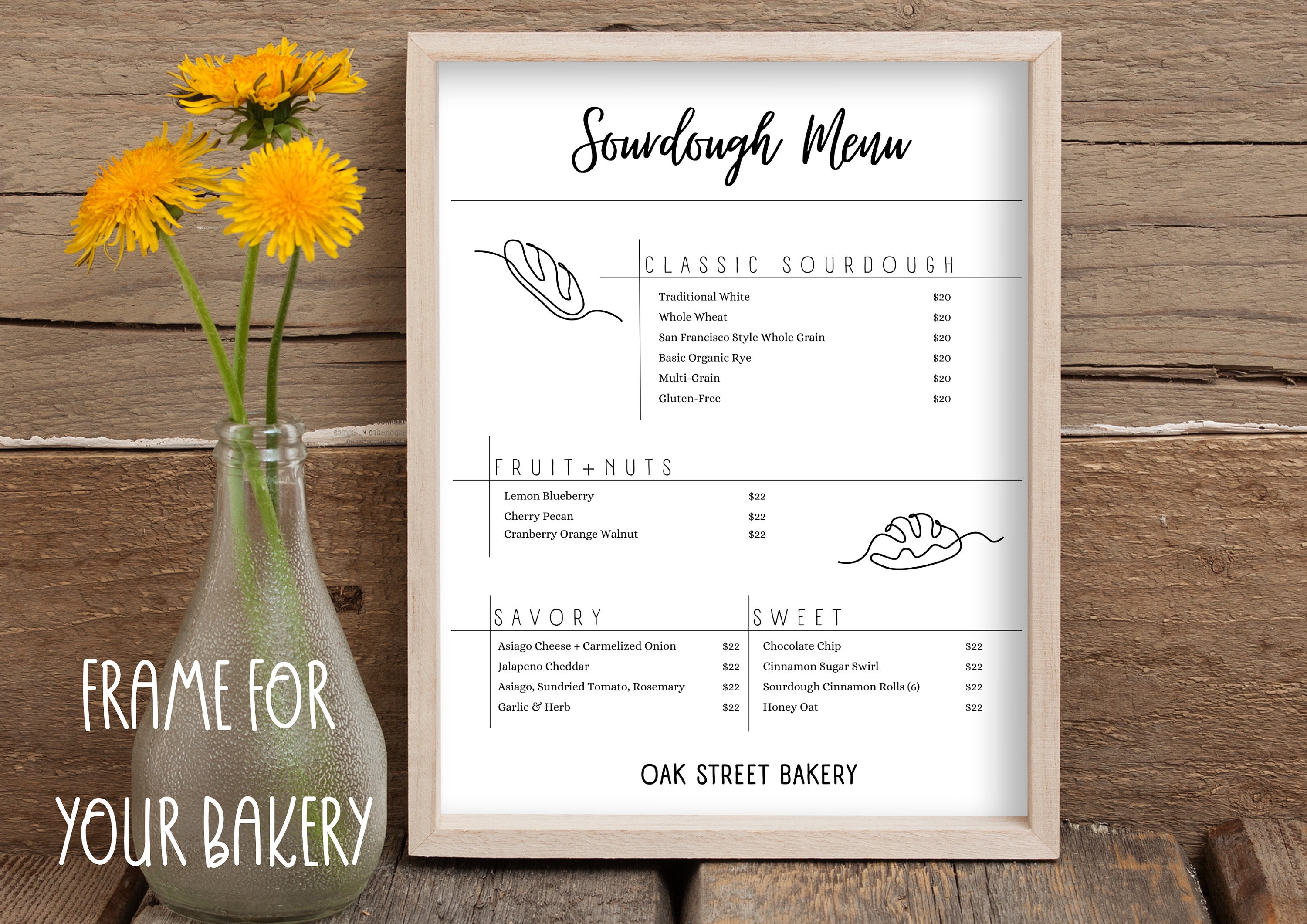 Sourdough Bread Menu, Pricing & Options List Custom Bakery Menu Home ...