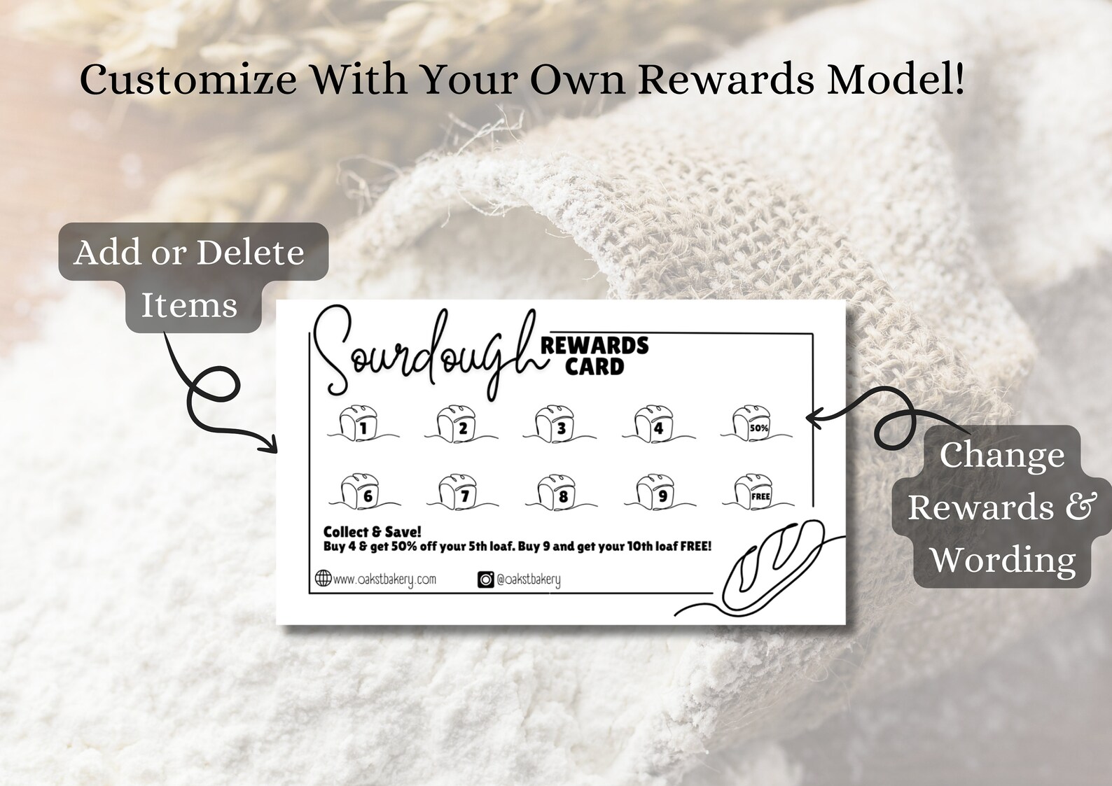 Sourdough Rewards Card; Bakery Loyalty Punch Card; Bread Loaf Home ...