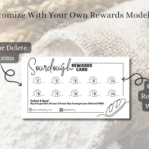 Sourdough Rewards Card; Bakery Loyalty Punch Card; Bread Loaf Home ...