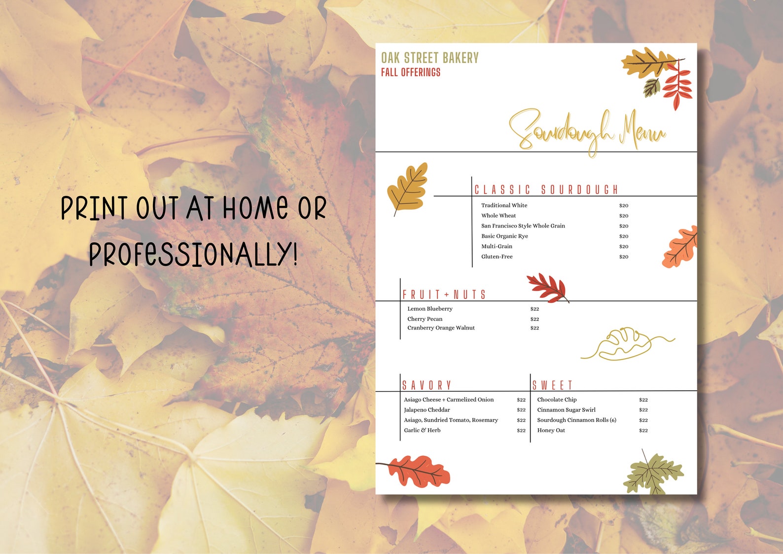 Fall Sourdough Bread Menu, Seasonal Pricing & Options List; Custom ...