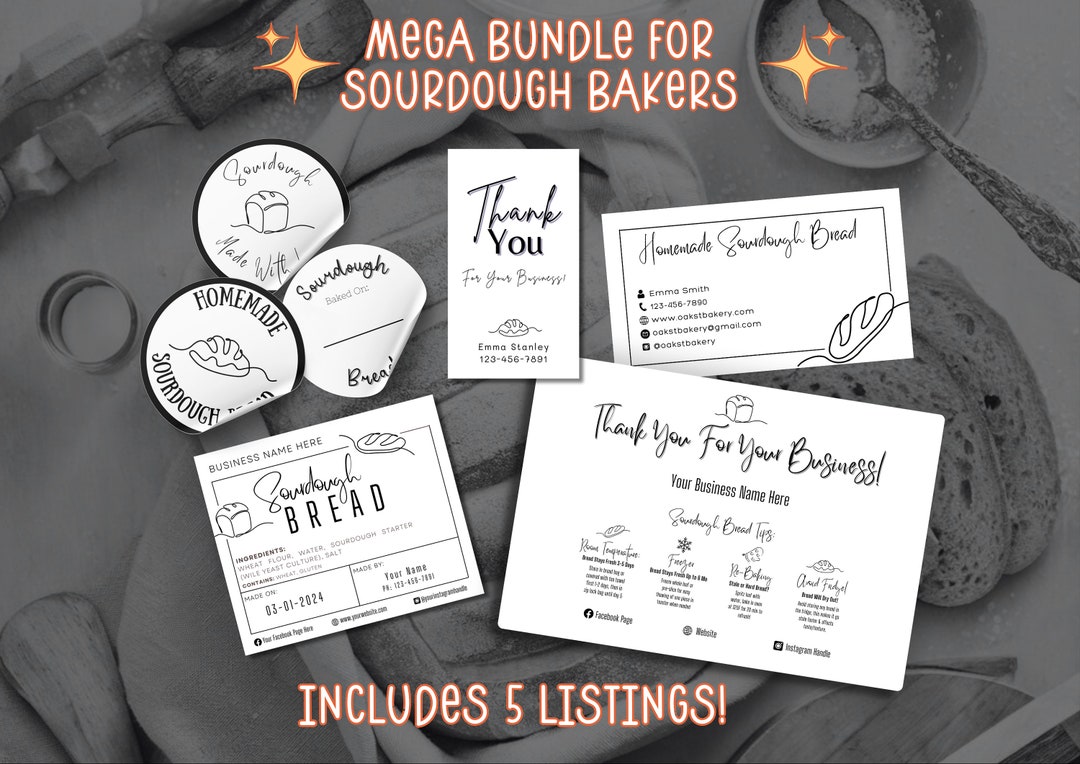 MEGA BUNDLE: Sourdough Bread Thank You Card & Tags; Bread Ingredient ...