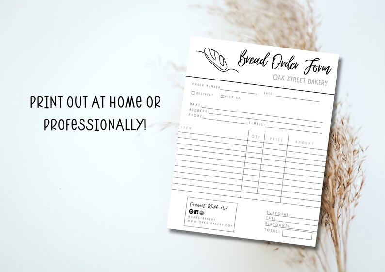 Sourdough Order Form, Bread Bakery Order Sheet, Printable Template ...