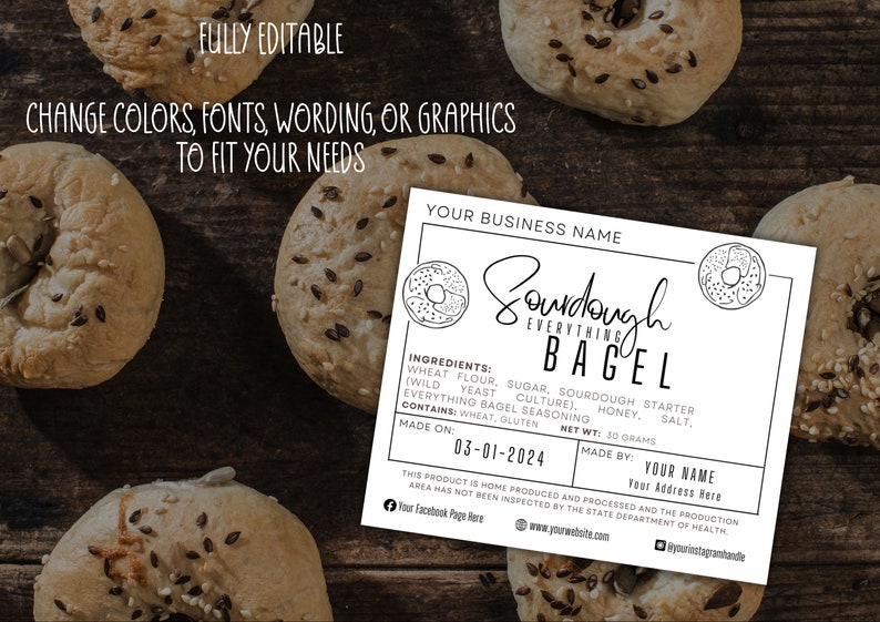 Sourdough Ingredient Label Bundle, Bread, Bagel, Cinnamon Roll; Custom ...