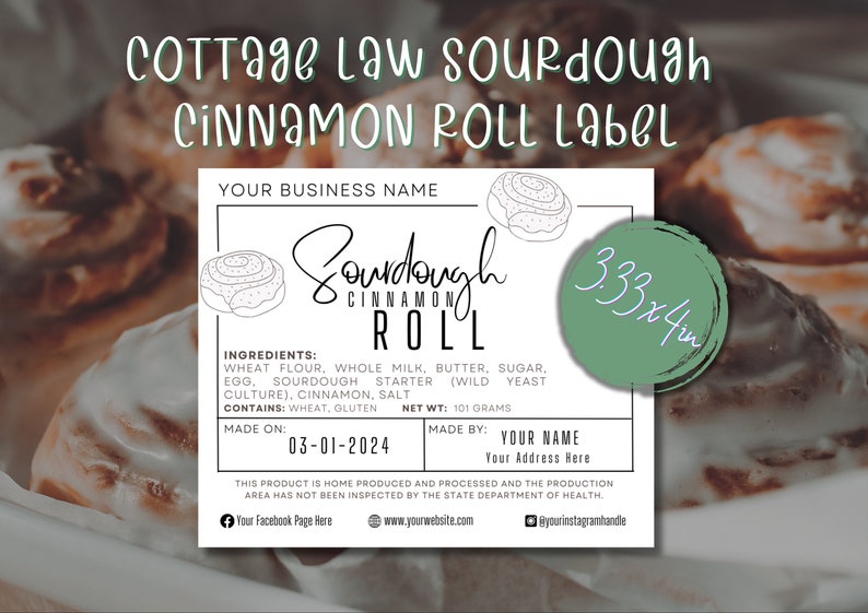 Sourdough Cinnamon Roll Ingredient Label, Made on & Made by Card ...