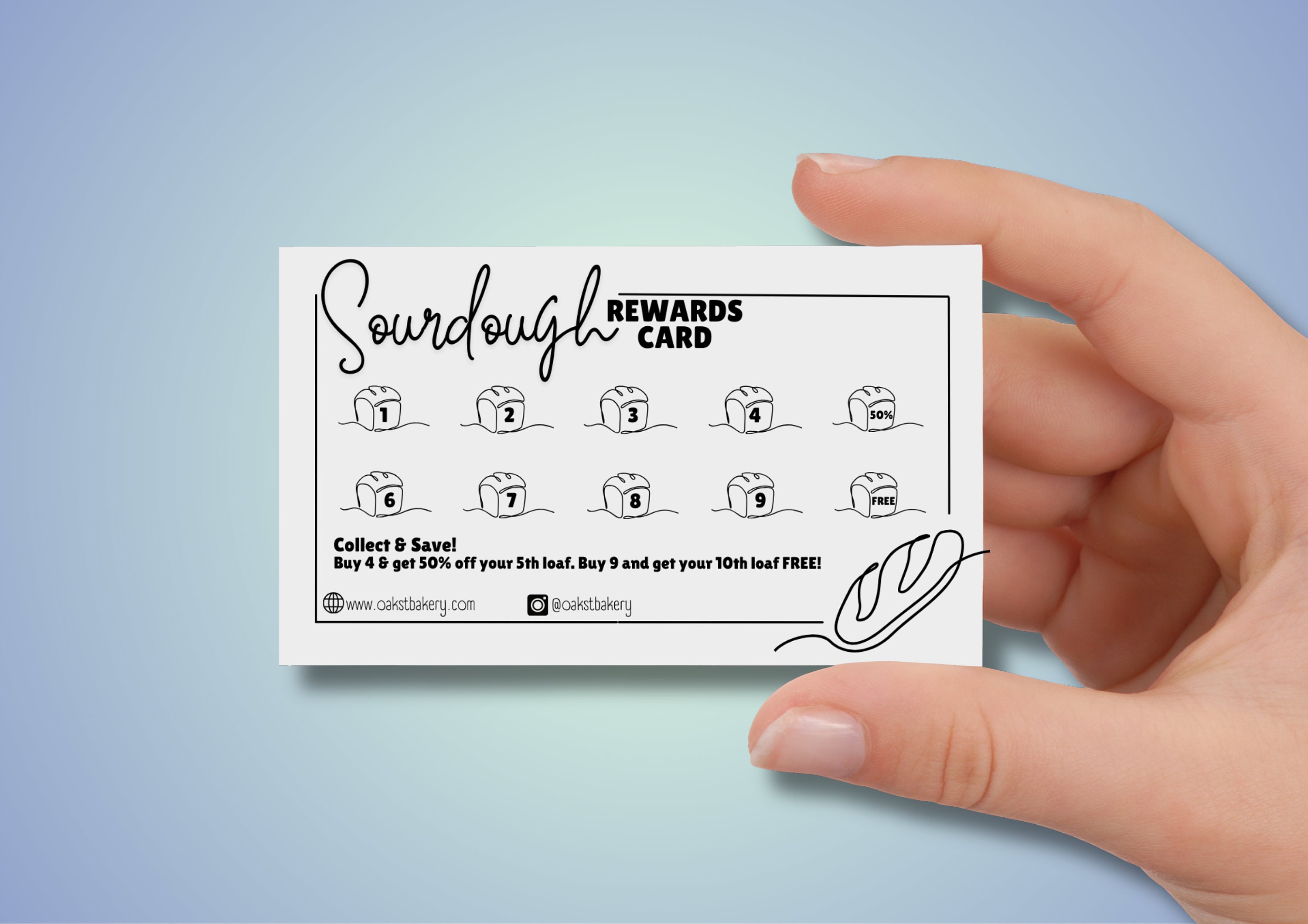 Sourdough Rewards Card; Bakery Loyalty Punch Card; Bread Loaf Home ...
