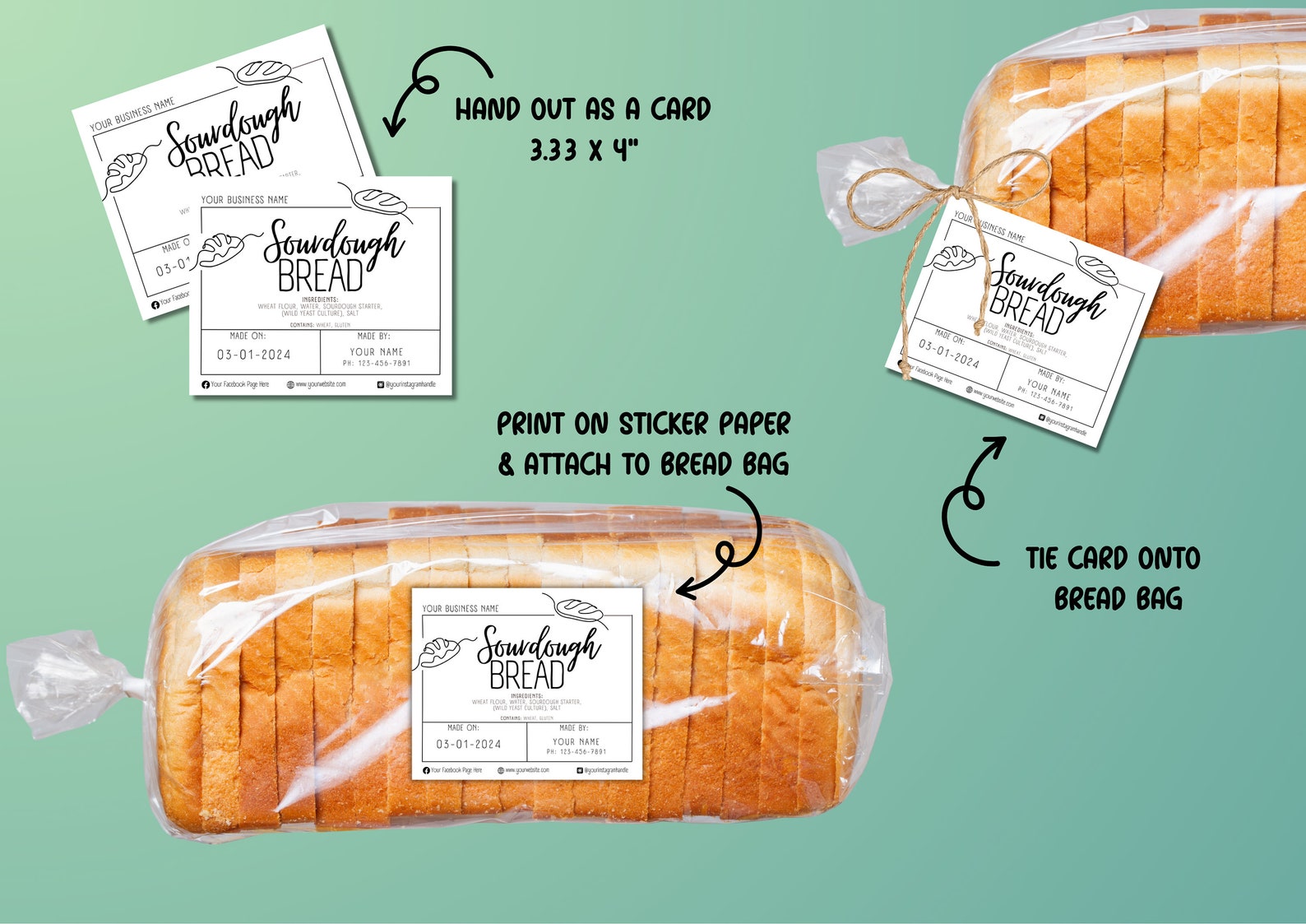 Sourdough Ingredient Label Card, Bread Made on & Made By; Custom ...