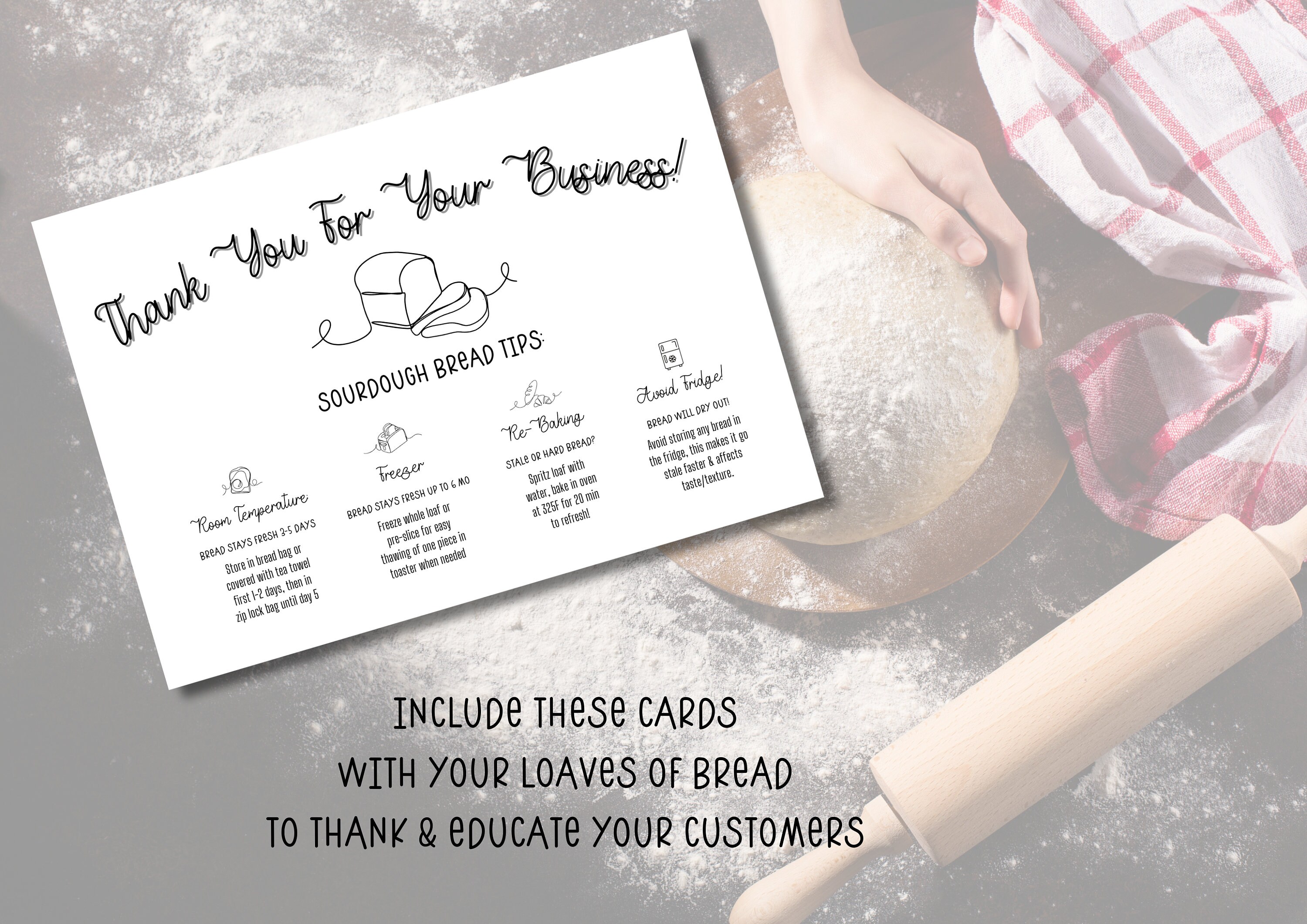 Sourdough Care Card, Bread Thank You; Printable Bread Loaf Storage ...