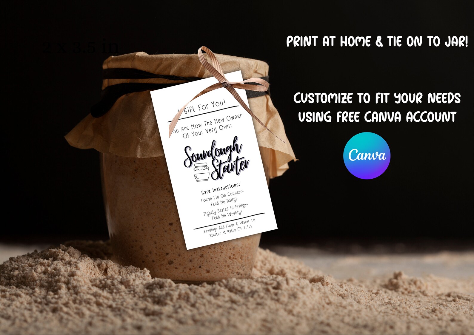 Sourdough Starter Gift Tag; for Bakery or Home Baker; Editable Digital ...
