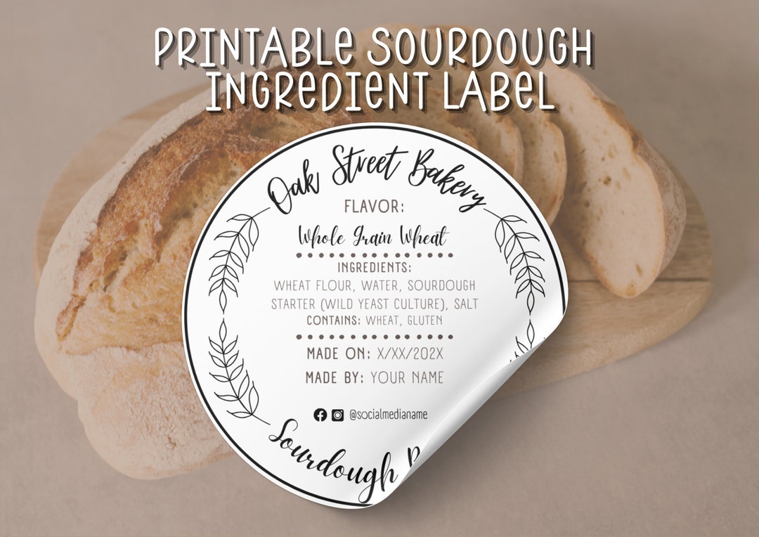 Sourdough Ingredient Label Card, Bread Made on & Made By; Custom Round ...