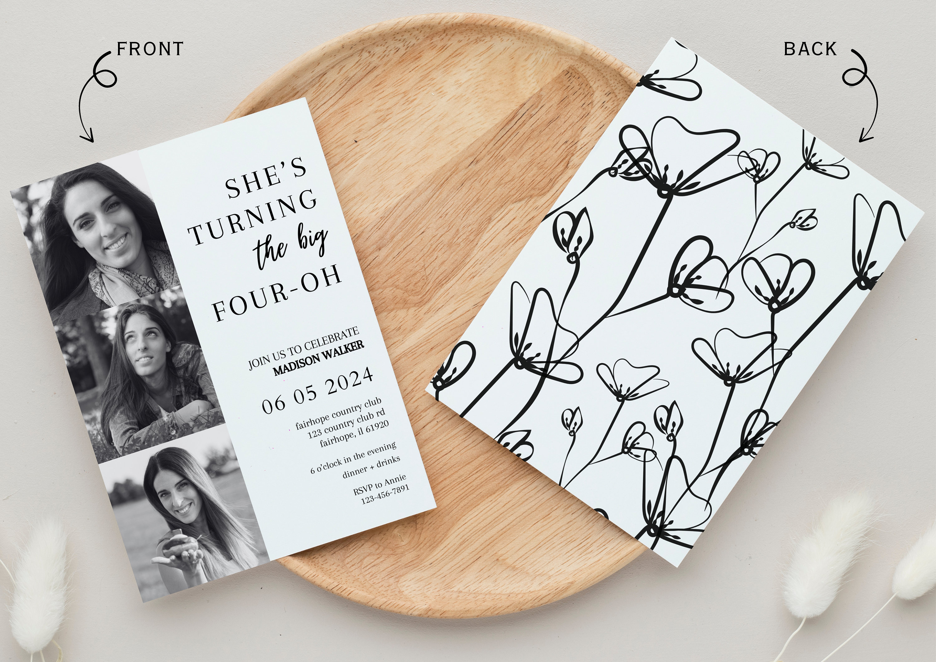 Turning the Big FOUR-OH Birthday Invitation; 40th Bday Photo Invite ...