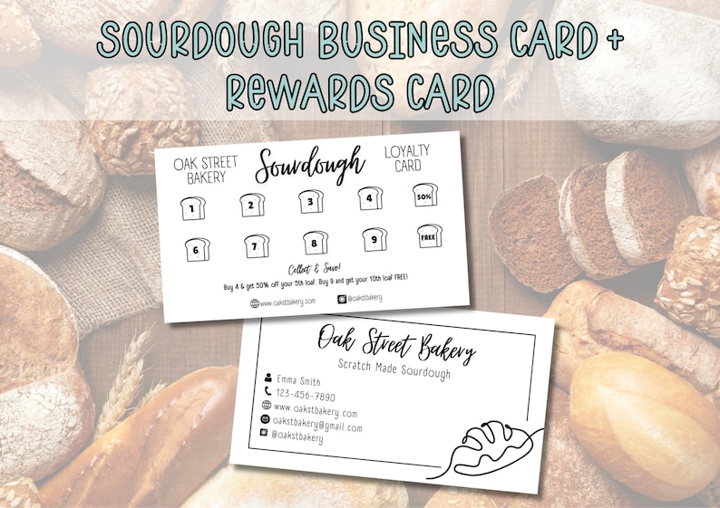 Sourdough Business Card + Rewards Card; Home Baker Business Card, DIY ...