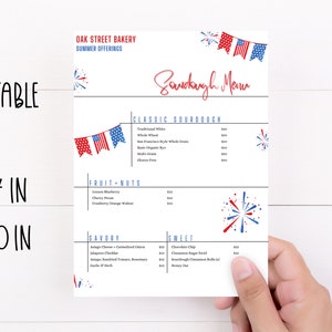 Patriotic Theme Sourdough Bread Menu, Summer Seasonal Pricing & Options ...