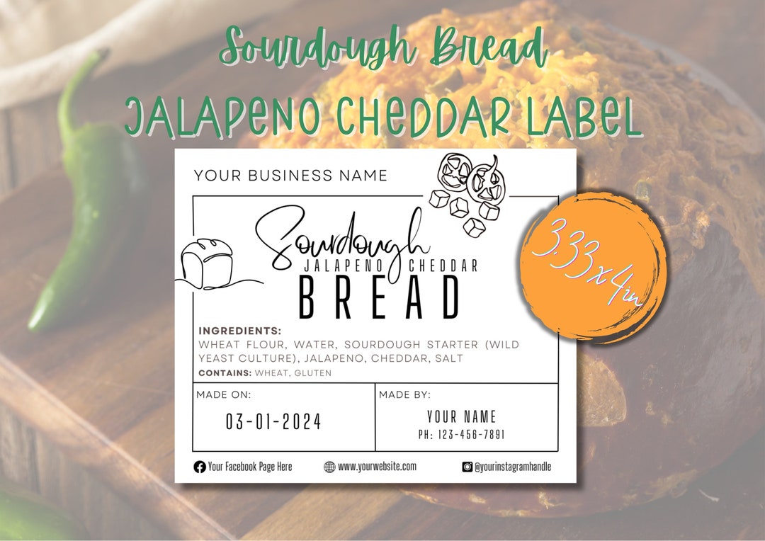 Sourdough Ingredient Label Card, Bread Made on & Made By; Custom ...