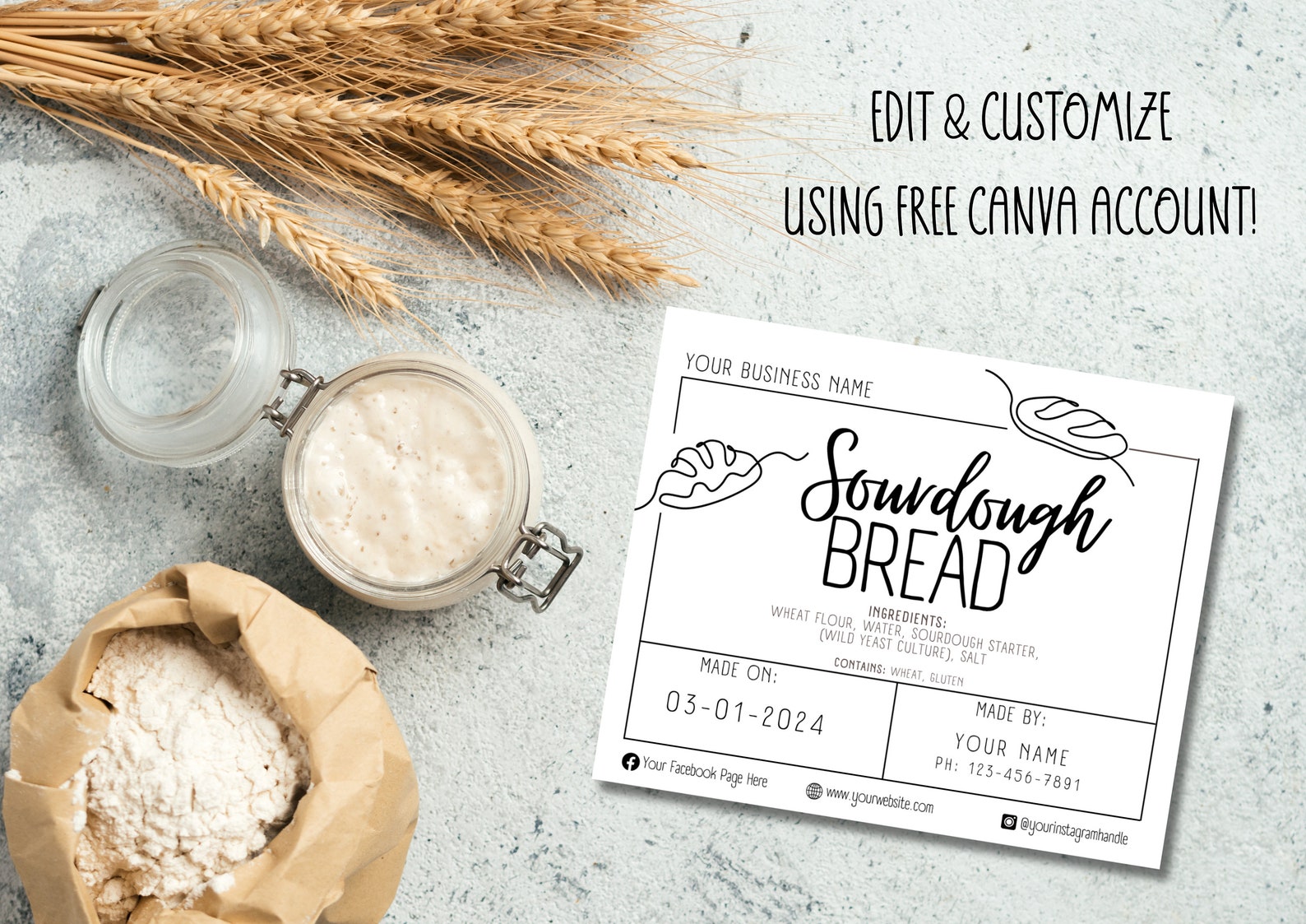 BUNDLE: Sourdough Ingredient Label Card, Bread Made on & Made By; Thank ...